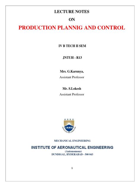 iare ppc lecture notes pdf inventory mass production