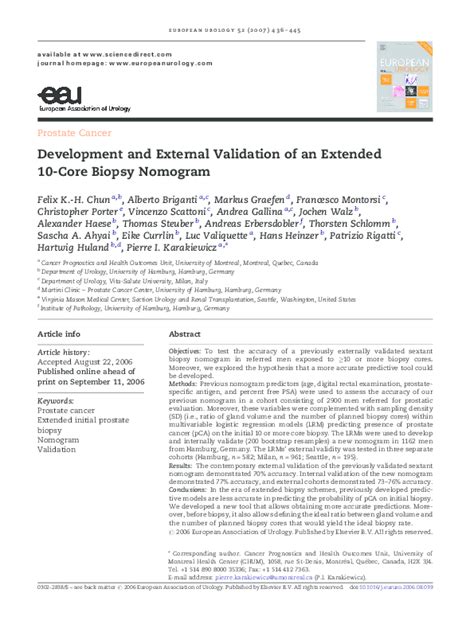 Pdf Development And External Validation Of An Extended 10 Core Biopsy