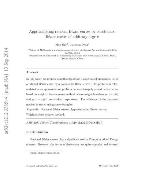 Pdf Approximating Rational Bezier Curves By Constrained Bezier Curves