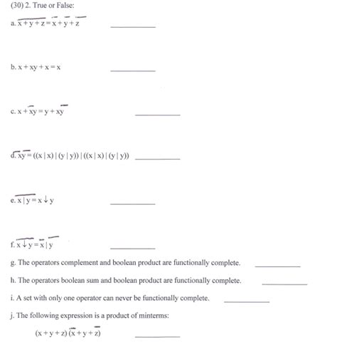 Solved 30 2 True Or False A X Y Z X Y Z B X Xy X