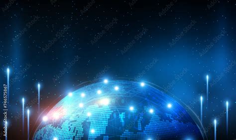 Global Communication Network Around Planet Earth And Telecommunication Futuristic Planet Earth