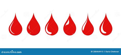 Set Of Red Blood Drop Isolated On White Background Stock Illustration