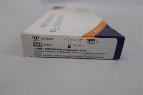 New Codman 82 8827pl Certas Siphonguard Bactiseal Plus Programmable Valve Right Angle Valve With