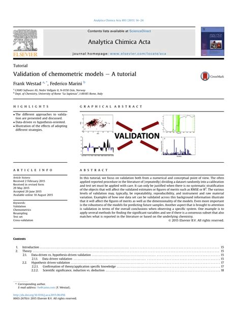 Pdf Validation Of Chemometric Models A Tutorial