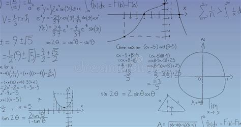 Animation Of Mathematical Equations And Formulas Floating Against Blue Gradient Background Stock