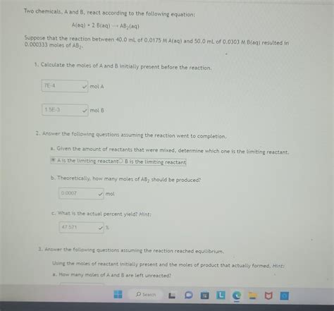 Solved Two Chemicals A And B React According To The Chegg Com