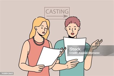 Young People Reading Script Prepare For Casting Stock Illustration