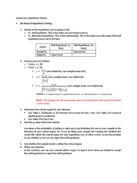 Lecture4a Hypothesistesting Pdf Statistical Hypothesis Testing