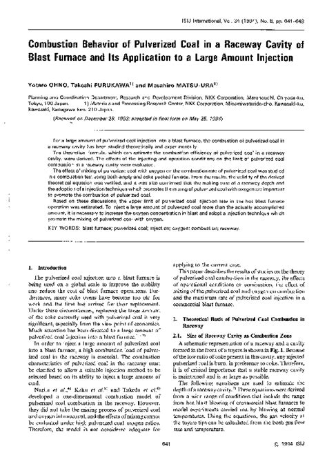Pdf Combustion Behavior Of Pulverized Coal In A Raceway Cavity Of Blast Furnace And Its