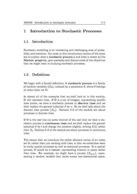 Notes For Stochastic Processes 1 Introduction To Stochastic Processes