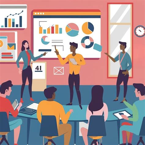 Premium Vector A Group Of People Are In A Classroom With A Graph On
