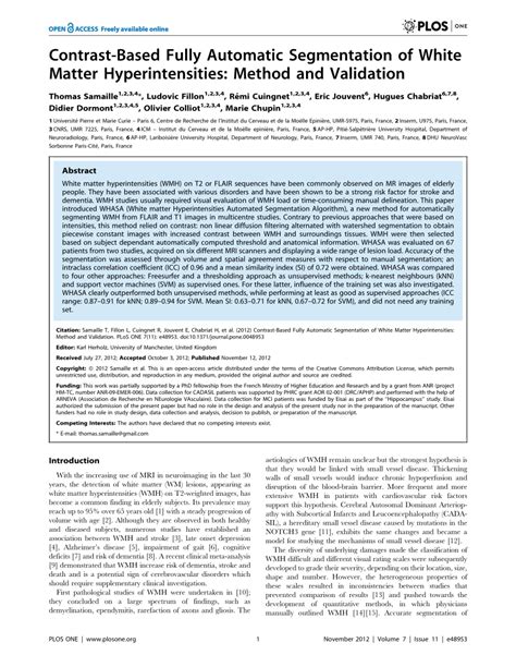 Pdf Contrast Based Fully Automatic Segmentation Of White Matter Hyperintensities Method And