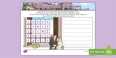 Wedding Word Grid Game Teacher Made Twinkl