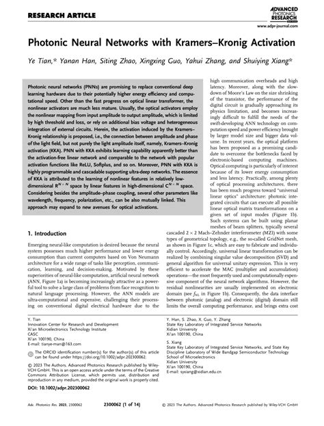 (PDF) Photonic Neural Networks with Kramers–Kronig Activation