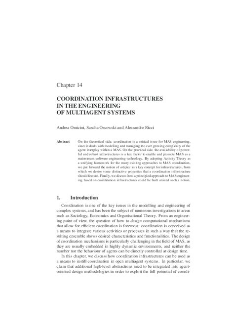 Pdf Coordination Infrastructures In The Engineering Of Multiagent Systems