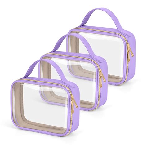 Wedama Tsa Approved Toiletry Bag 3 Pack Clear Makeup Bags With Handles Quart Size