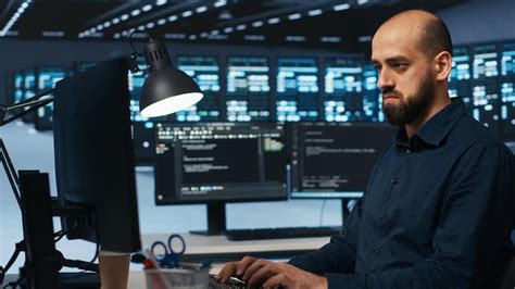 premium photo system administrator working in computer network