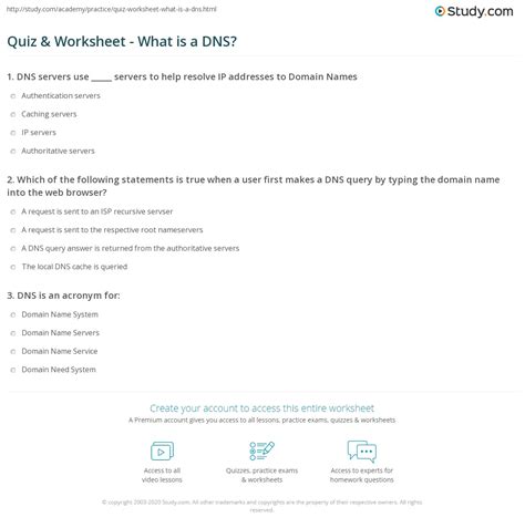 Quiz Worksheet What Is A DNS Study