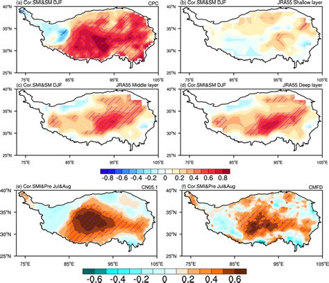spatial correlation coefficient between smi and winter sm based on a