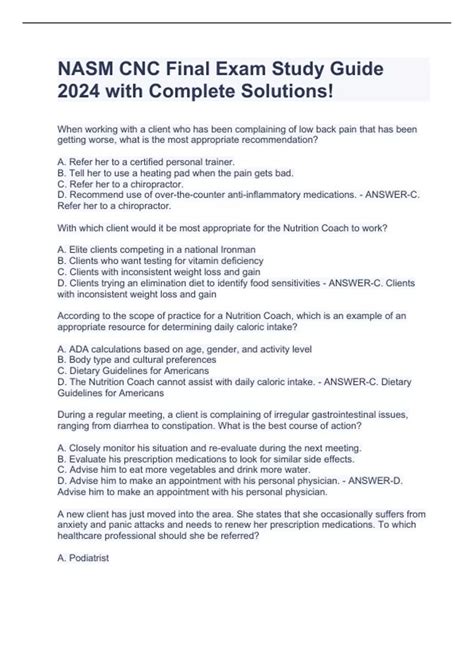 NASM CNC Final Exam Study Guide With Complete Solutions NASM CNC Stuvia US