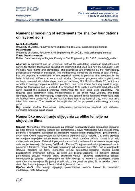 Pdf Numerical Modeling Of Settlements For Shallow Foundations
