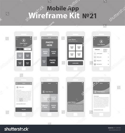 Mobile Wireframe App Ui Kit Stock Vector Royalty Free Shutterstock