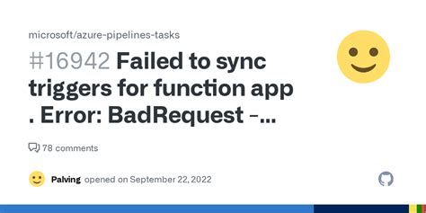 failed to sync triggers for function app error badrequest