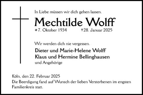 Traueranzeigen Von Mechtilde Wolff Wirtrauern