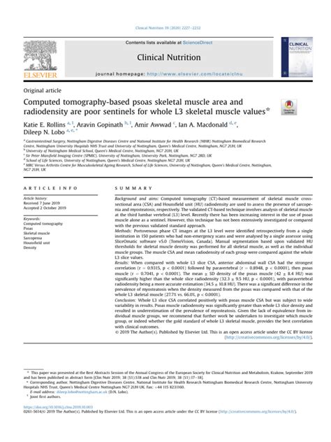 Computed Tomography Based Psoas Skeletal Muscle Ar Download Free Pdf Ct Scan Medicine