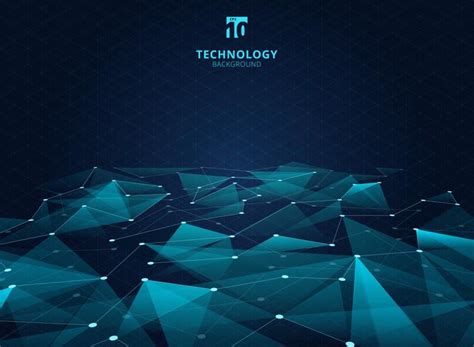 Abstract Technology Blue Color Triangles And Low Polygon With Lines Connecting Dots Structure