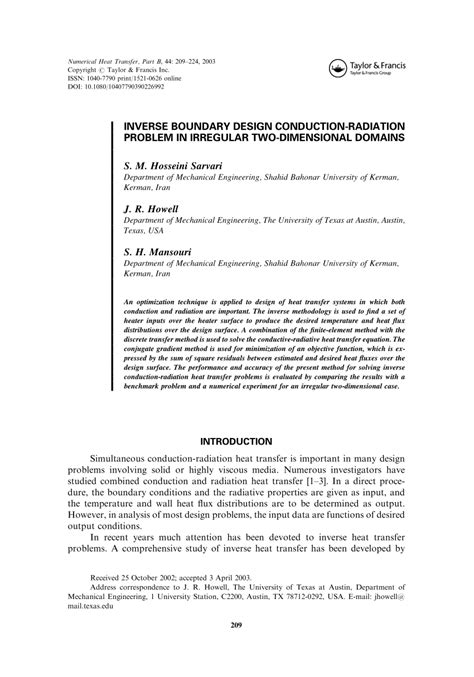 Pdf Inverse Boundary Design Conduction Radiation Problem In Irregular Two Dimensional Domains