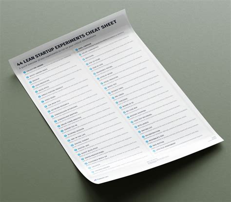 44 Lean Startup Experiments Cheat Sheet Sustainable Business