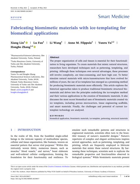 Pdf Fabricating Biomimetic Materials With Ice‐templating For Biomedical Applications