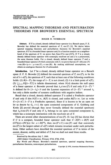 Pdf Spectral Mapping Theorems And Perturbation Theorem For Browding Essential Spectrum
