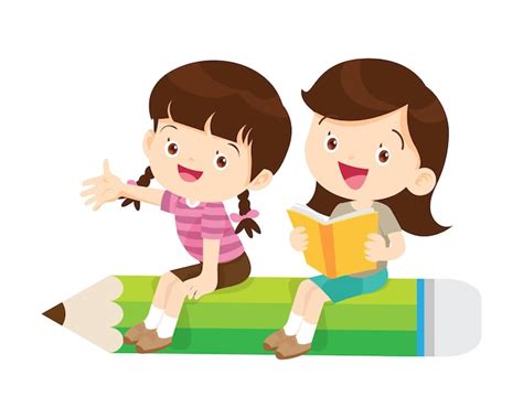 행복한 아이들이 책을 읽고 학교 개념 아이들과 책으로 돌아가다 프리미엄 벡터