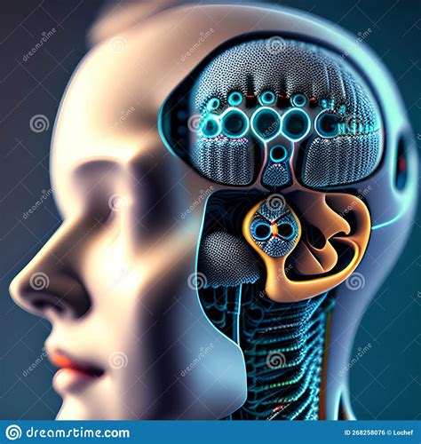 Close Up View Section Of Cybernetic Brain Inside A Being With Quantum Artificial Intelligence
