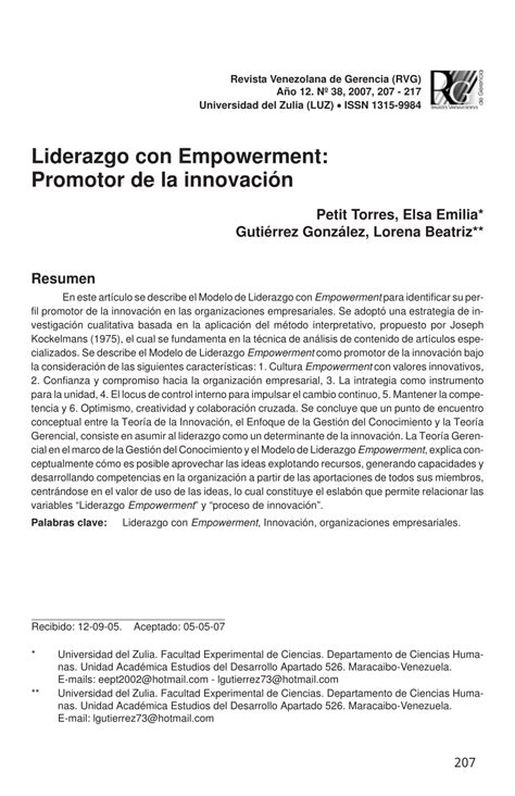 Pdf Liderazgo Con Empowerment Promotor De La Innovación