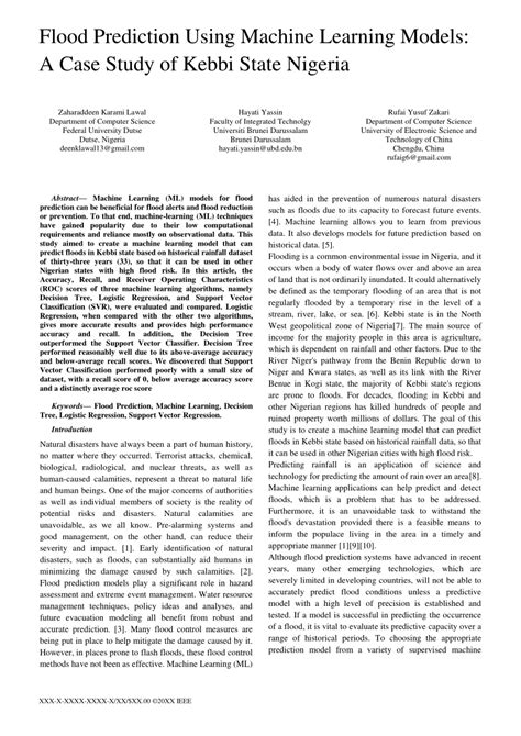 (PDF) Flood Prediction Using Machine Learning Models: A Case Study of Kebbi State Nigeria