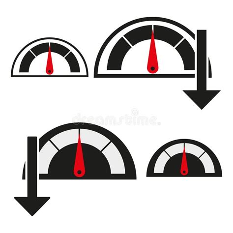 Speedometer Icon Set Red Arrow Indicator Black And White Gauges
