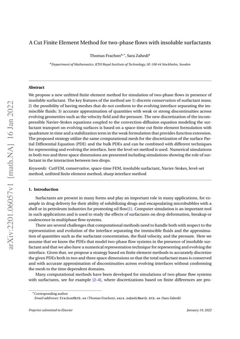 PDF A Cut Finite Element Method For Two Phase Flows With Insoluble Surfactants