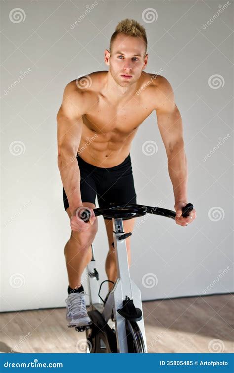 Handsome Young Man Doing Spinning On Bike Stock Image Image Of Body