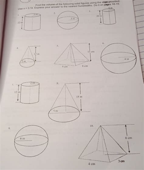 solved find the volume of the following solid figures using the steps
