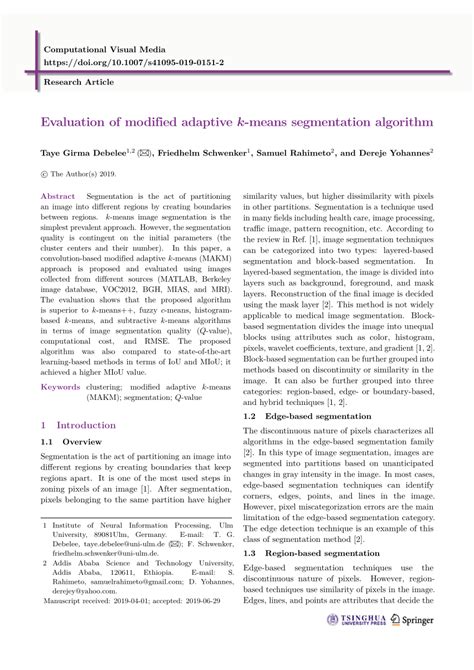 Pdf Evaluation Of Modified Adaptive K Means Segmentation Algorithm