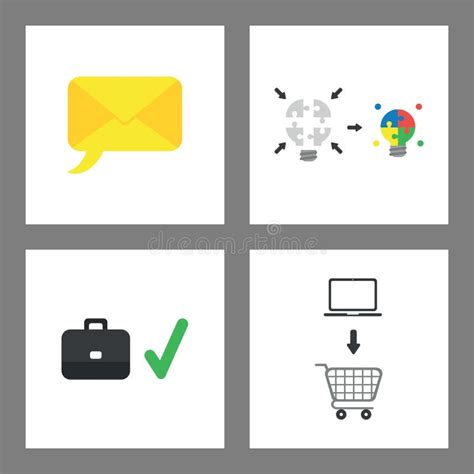 Icon Concept Set Envelope With Speech Bubble Light Bulb Puzzle