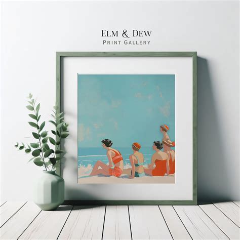 Vintage Beach Scene Art Deco Print Retro Summer Decor Seaside Wall
