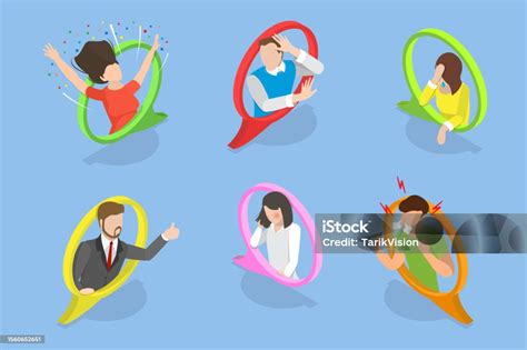 캐릭터 얼굴의 3d 아이소메트릭 플랫 벡터 개념 그림 3차원 형태에 대한 스톡 벡터 아트 및 기타 이미지 3차원 형태 개 대화 풍선 문자 기호 Istock