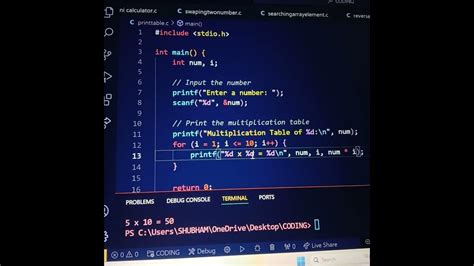 Multiplication Tabe In C Programming Languagecprogrammincprogramminglanguagecodingcexamples