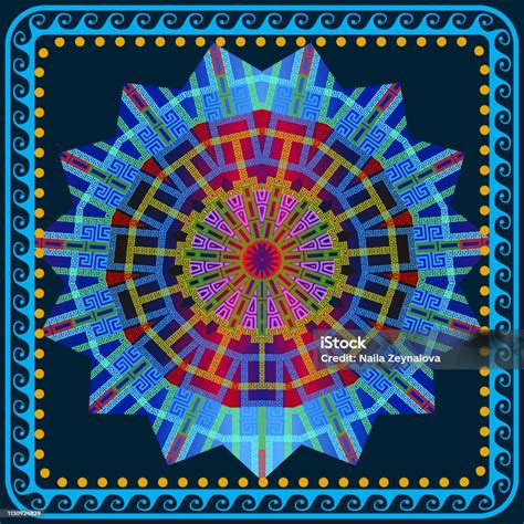 그리스어 화려한 라운드 만다라 패턴입니다 광장 장식 물결 프레임입니다 기하학적 벡터 배경입니다 그리스 키 미 나 더 방사형