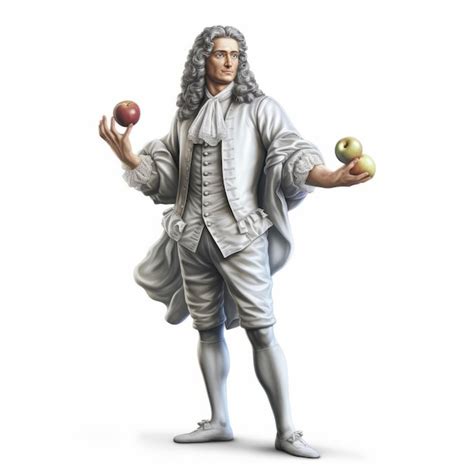 Realistic 3d Statue Of Isaac Newton Holding Apples Premium Ai
