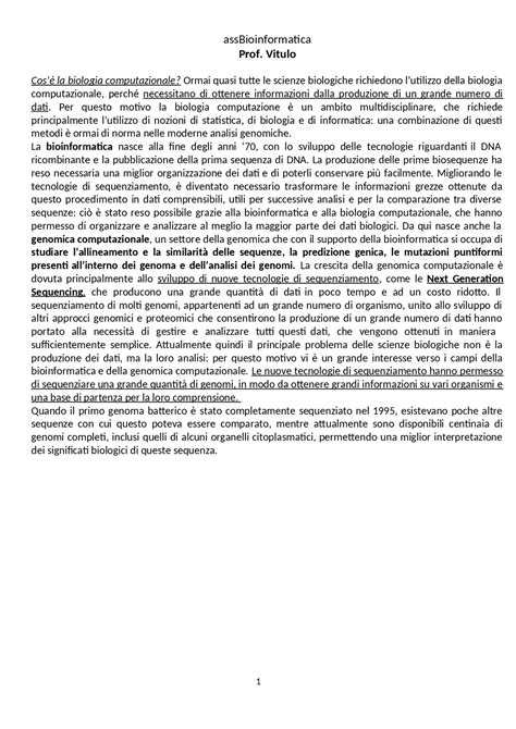 Dispense Di Bioinformatica Docsity